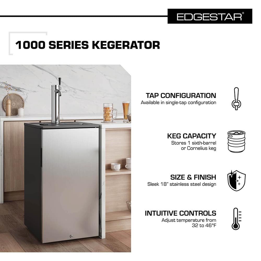EdgeStar KC1000SS 18 Inch Wide Kegerator with Blue LED Light | Ferguson ...