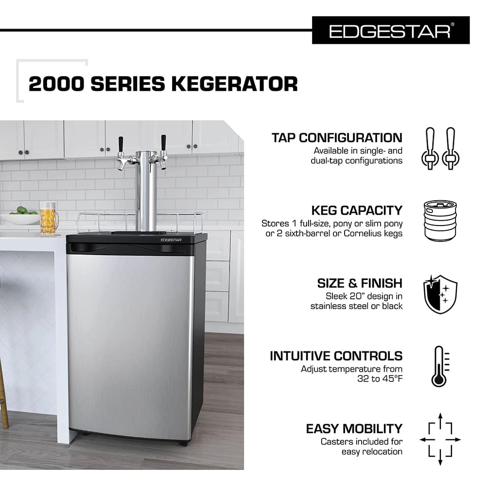 EdgeStar KC2000TWIN 20 Inch Wide Dual Tap Kegerator for Full Size Kegs ...