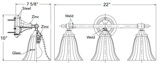 Mirabelle MIRBRKW3LGTBN Boca Raton 3-Light Bathroom Vanity Fixture ...