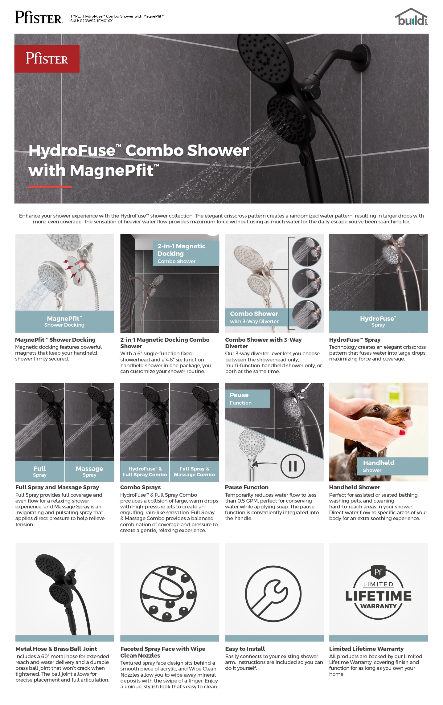 Pfister 016-HFM01CC HydroFuse 2.5 GPM Multi Function Hand Shower with ...