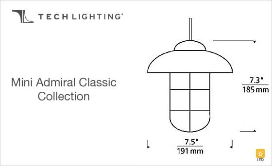 Tech Lighting 600MPMADMCWZ-LED Mini Admiral Classic 1 Light LED Pendant ...